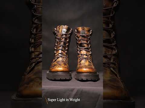 Dark Brown Inverted Patina Finish High Ankle Textured Leather Light Weight Boots by Brune & Bareskin