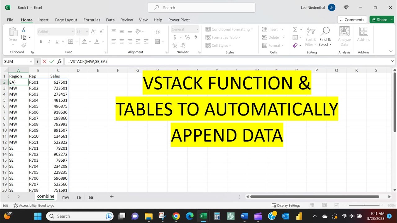 VSTACK function & tables to automatically append data in Excel