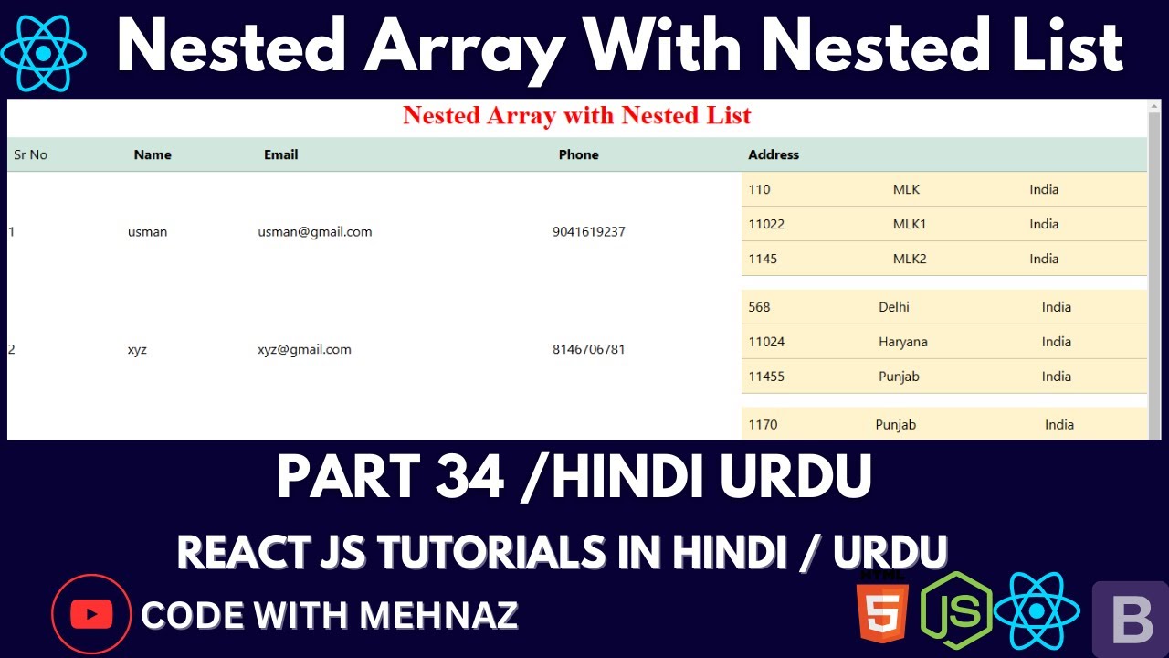 How To Make Nested Array with Nested List in ReactJS | React JS Tutorials for Beginner's - #reactjs