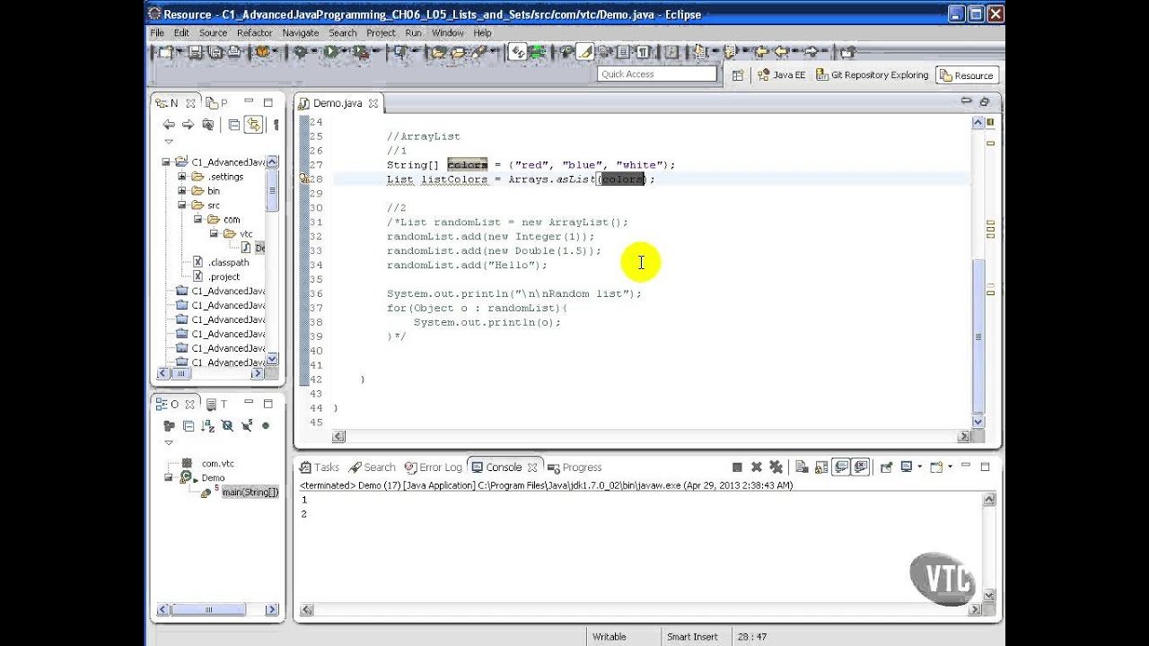VTC Player   Advanced Java Programming Java SE 7, Lists   Sets