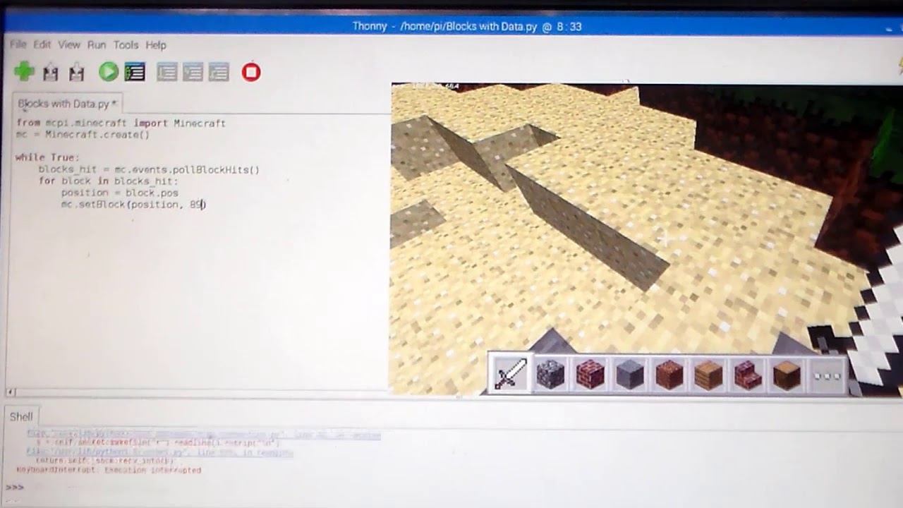 Minecraft Pi Python PollHitBlocks to modify blocks