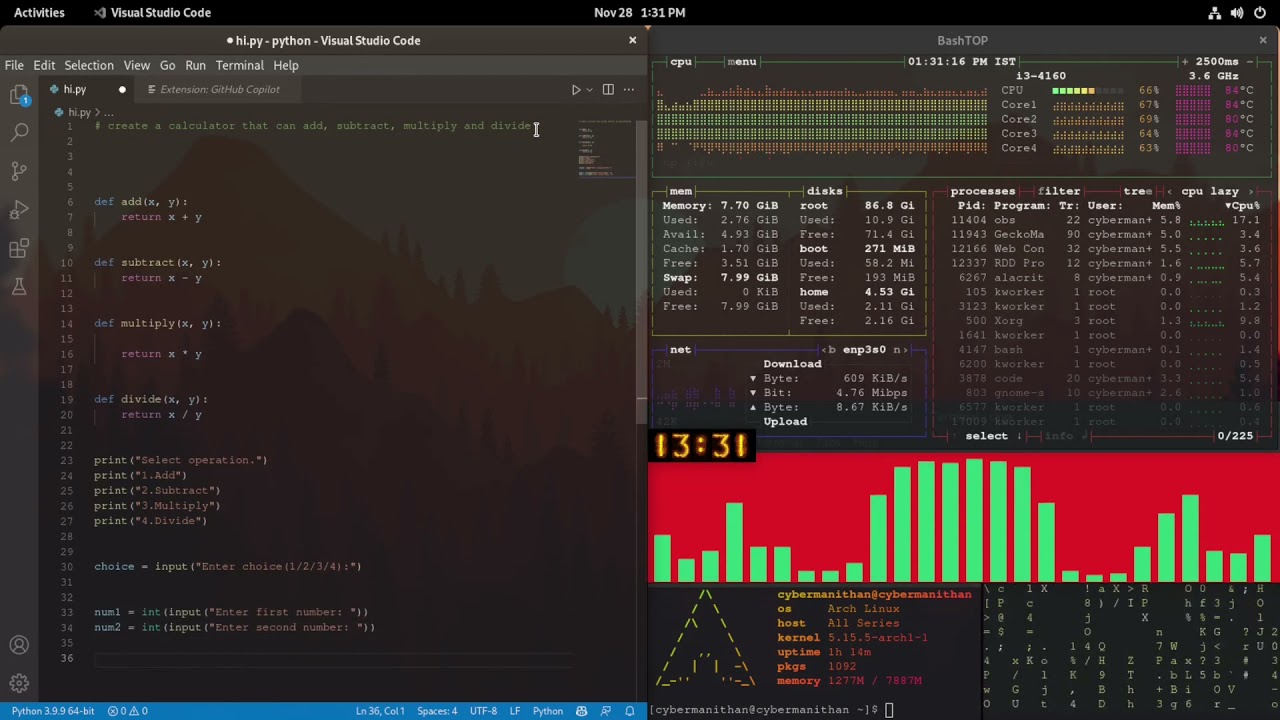 My Arch Linux setup and github copilot