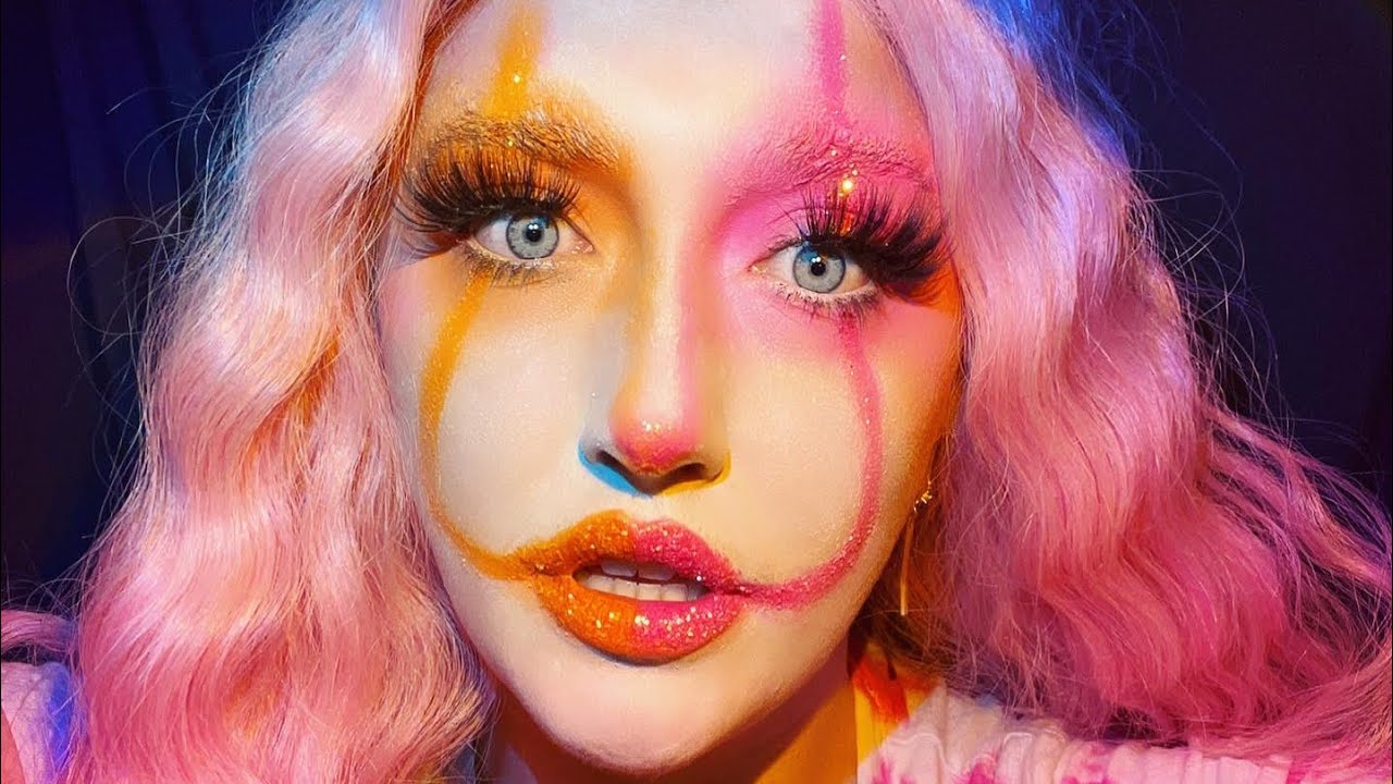 Neon Pink + Orange Glam Clown Makeup