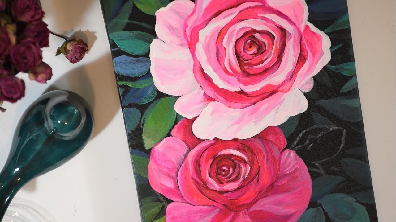 Easy Beautiful Rose Flower's acrylic painting / #169