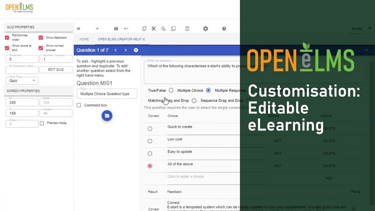Open eLMS Creator - Customisation: Editable eLearning