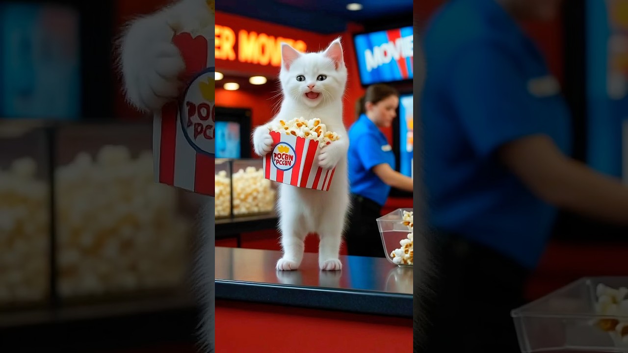Kitten goes poppy for popcorn🍿💥 #cat #kitten #cute