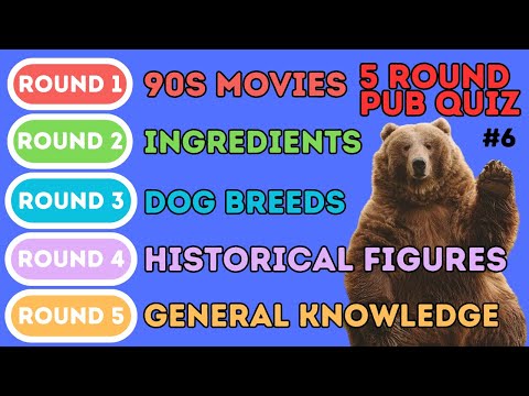 The 5 Round Pub Quiz | 90s Movies, Ingredients, Dogs, Historical Figures, General Knowledge (6)