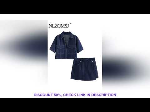 2025 Women's Fashion Flip Pocket Decoration Short Flip Collar Slim fit denim Top + Asymmetric Denim