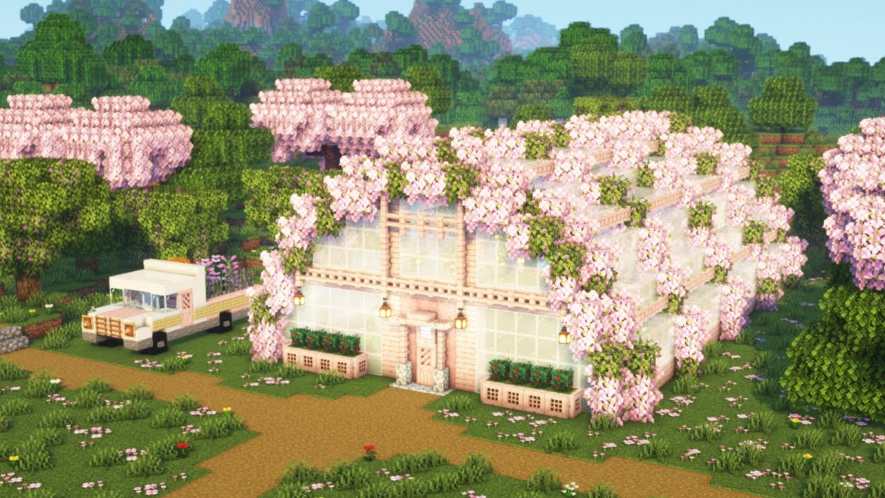 [Minecraft] How to Build a Cherry Blossom Greenhouse / Tutorial ...