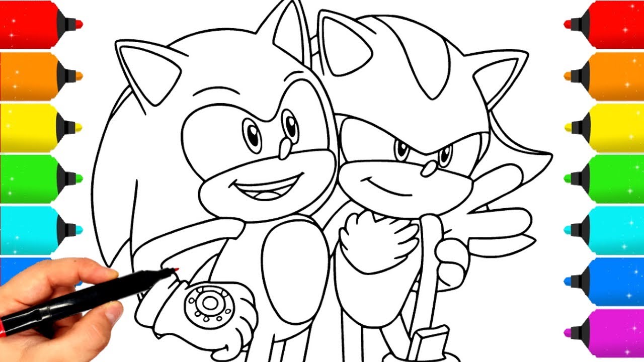 Sonic shadow Coloring Pages NEW Sonic Team  Sonic in the movie 3 Tails, Knuckles,Amy Rose