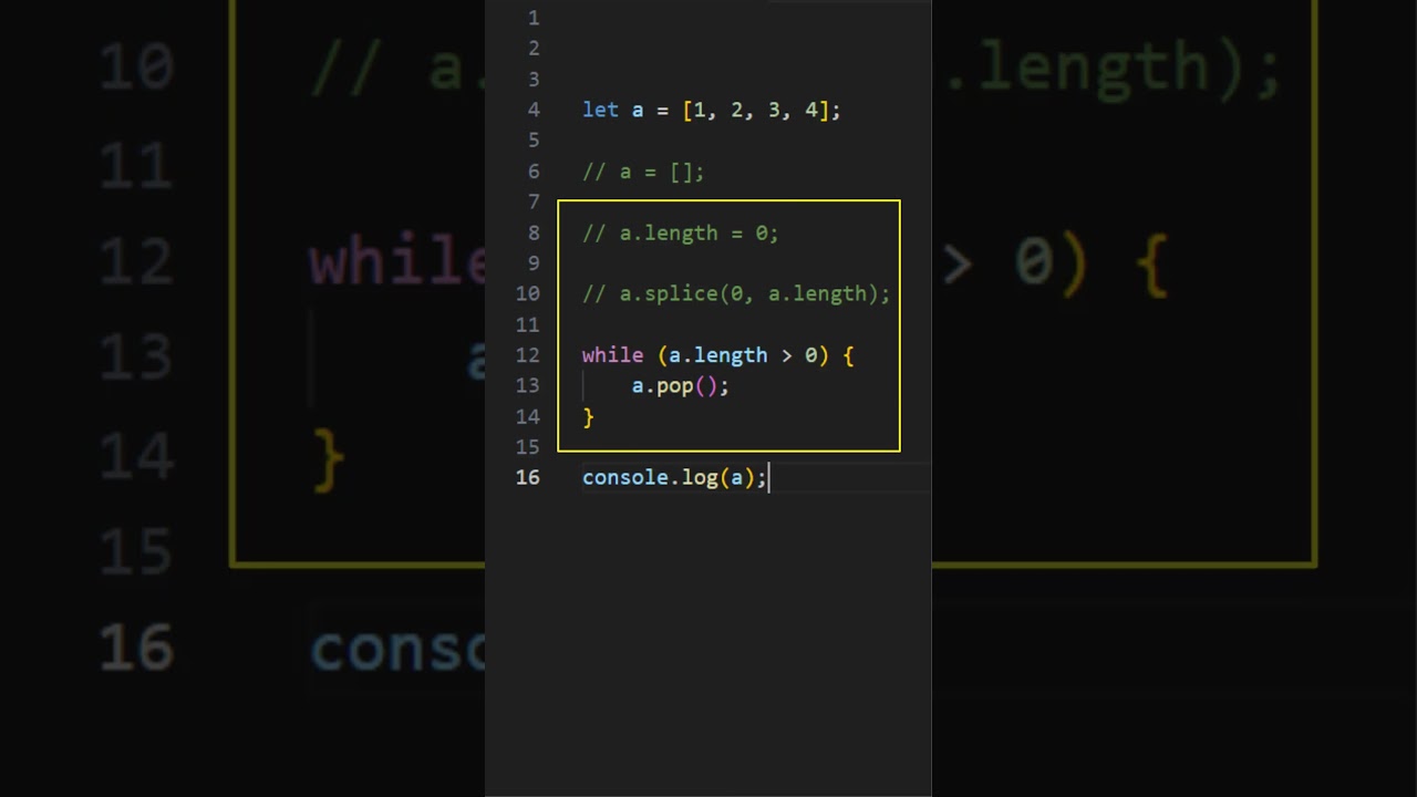 How to clear or empty an array in javascript | One Minute Javascript | 1 Min JS | Quick JS | #shorts