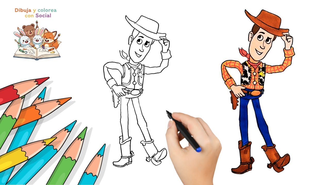 Cómo dibujar a Woody de Toy Story y colorear | How to draw step-by-step