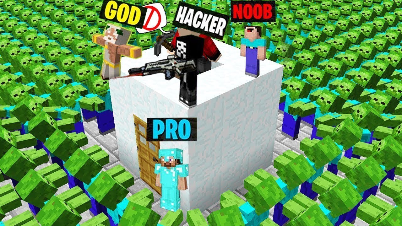 Minecraft Battle : NOOB vs PRO vs HACKER vs GOD : ZOMBIE APOCALYPSE vs SAFEST BASE in Minecraft !