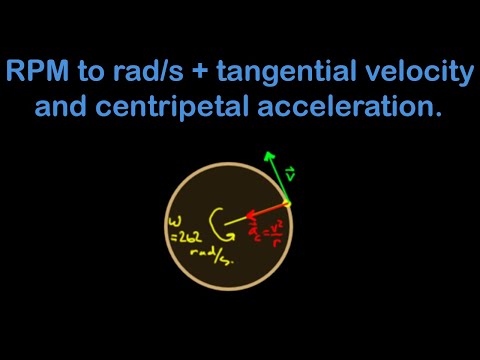 Converting RPM to rad/s and finding tangential velocity and centripetal acceleration.