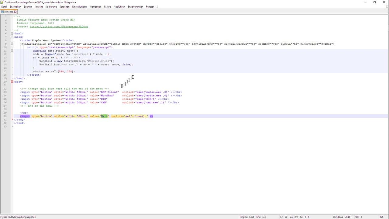 HTA programming example