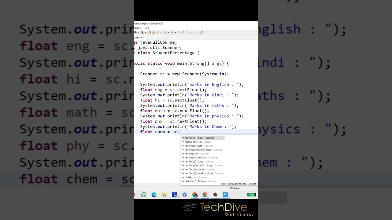 Java Tutorial: Student Marks Percentage Program  #programminglanguage #coding