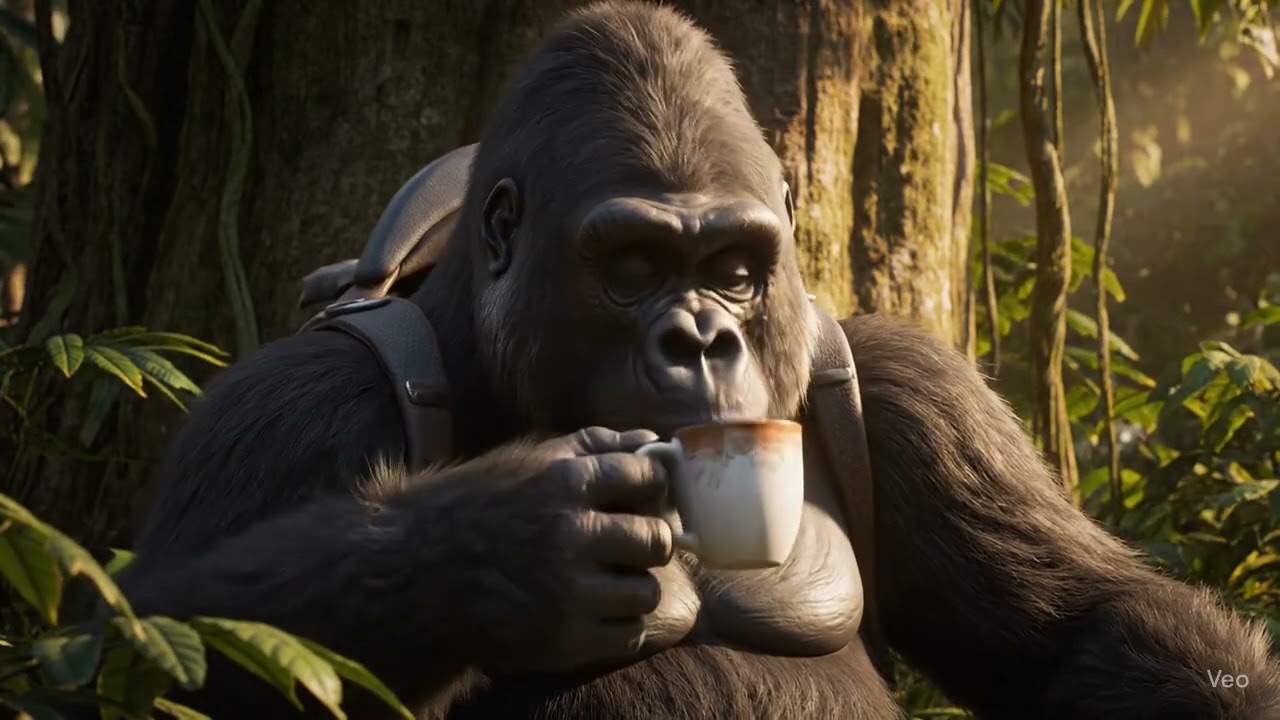 Gorilla Loves His Latte! AI Animation #gorilla  #funny  #aianimation  #aivideo  #coffee