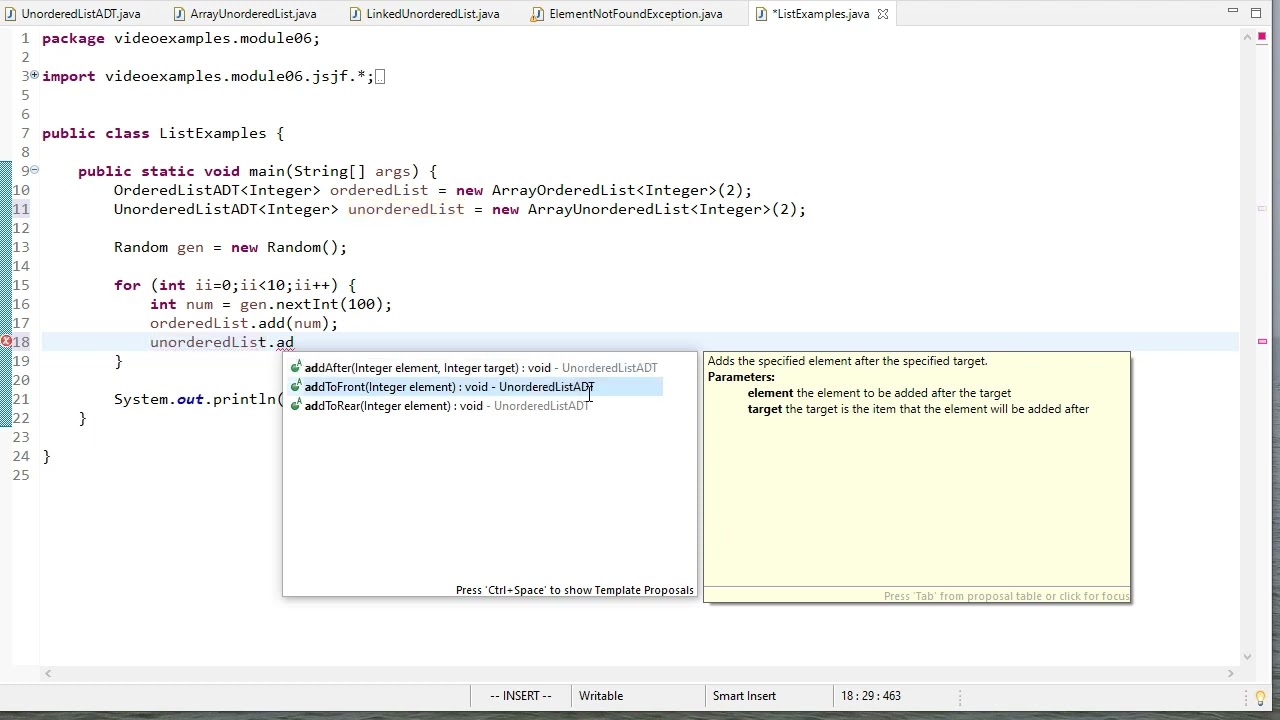 Implementing an Unordered List in Java (Java Foundations / jsjf)
