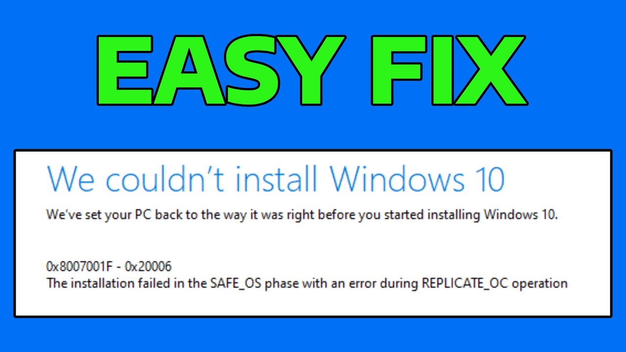 How To Fix Installation Failed in SAFE OS During REPLICATE OC Operation in Windows