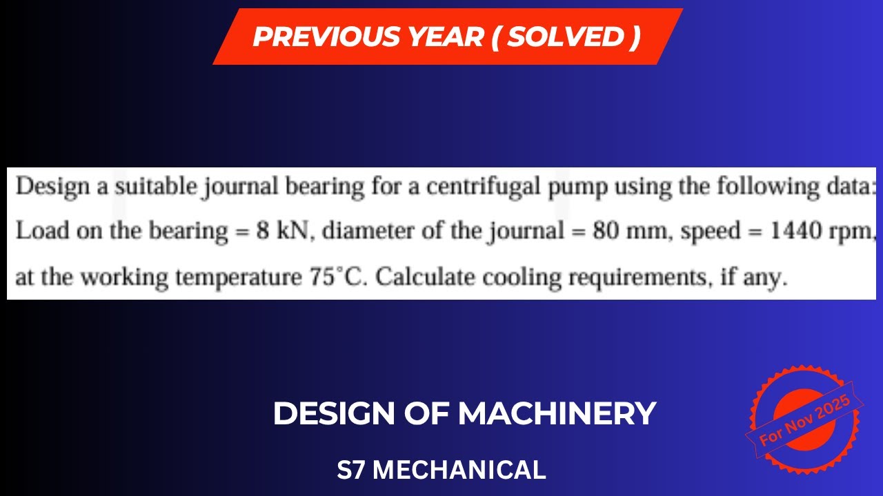 DME PREVIOUS YEAR SOLVED (Journal Bearing) ||S7 MECHANICAL|| MODULE 3|| KTU 2019||PDF IN DESCRIPTION