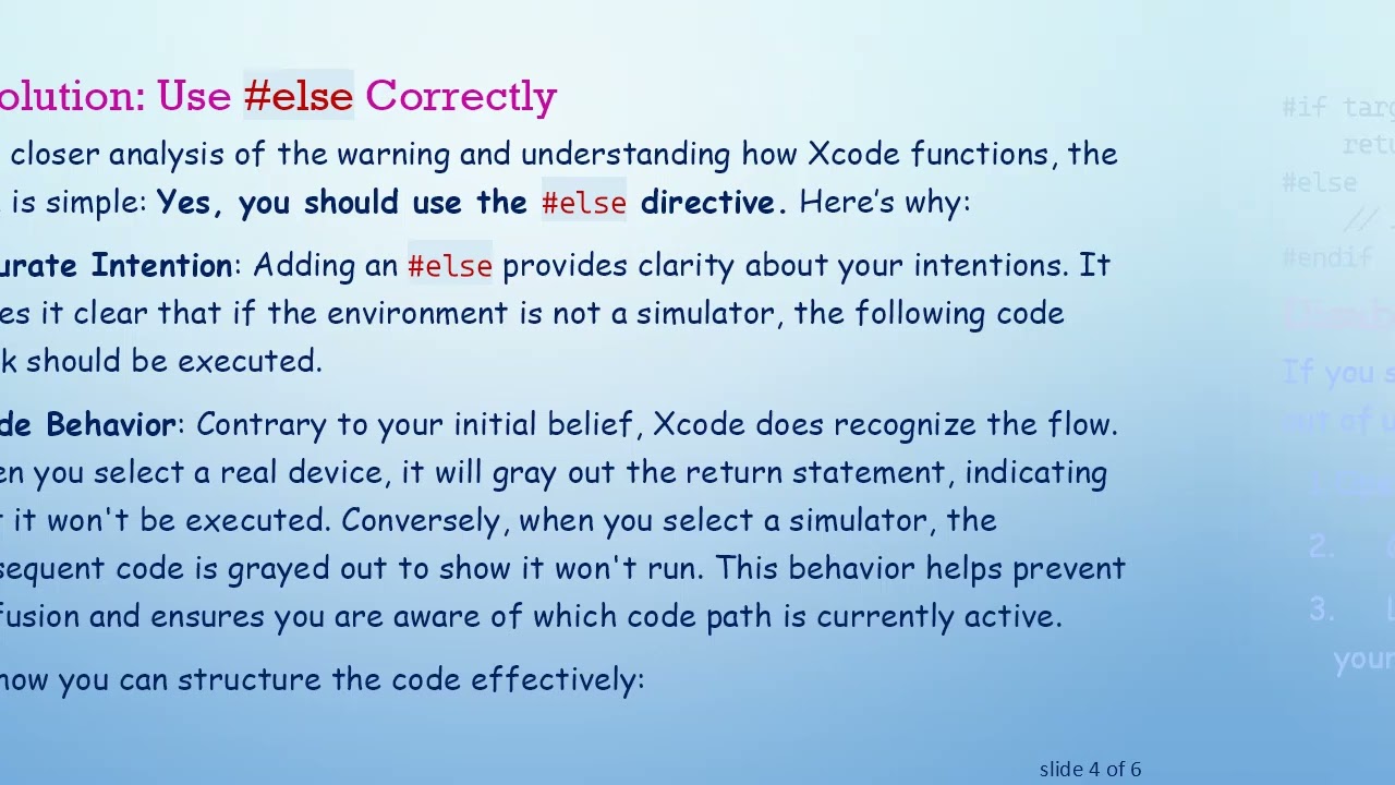 Understanding the Code after 'return' will never be executed Warning in Xcode