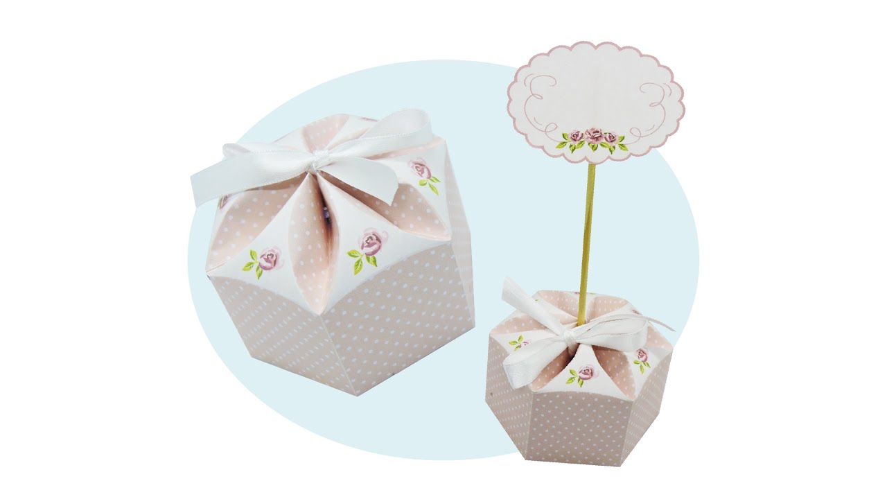 Caja para dulces hexagonal con frunce imprimible