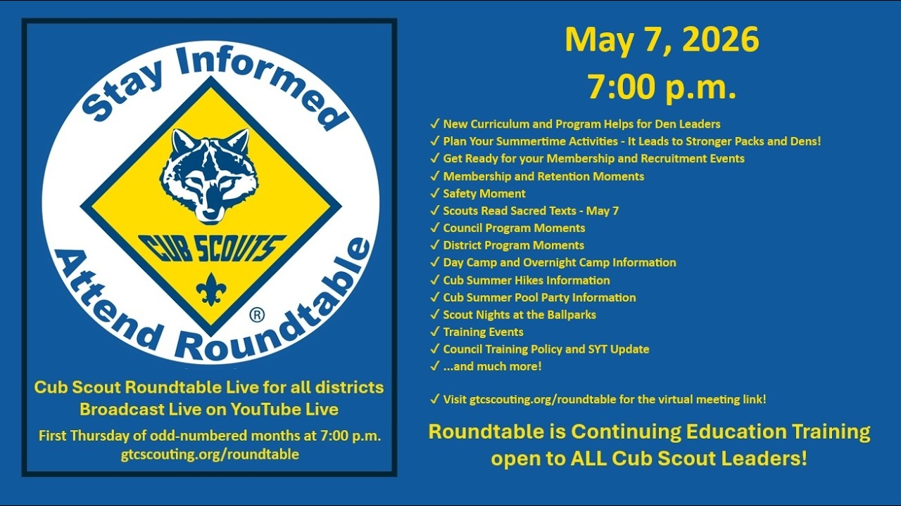 Great Trail Council May, 2026 Cub Scout Roundtable
