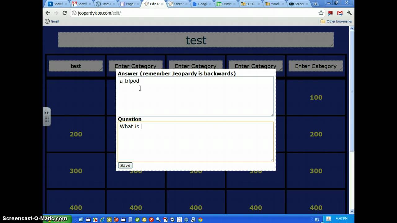How to create a Jeopardy game using Jeopardylabs.com