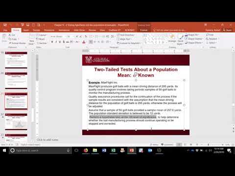 Ch 9 Video 9 HT Sigma known Two tail in Excel