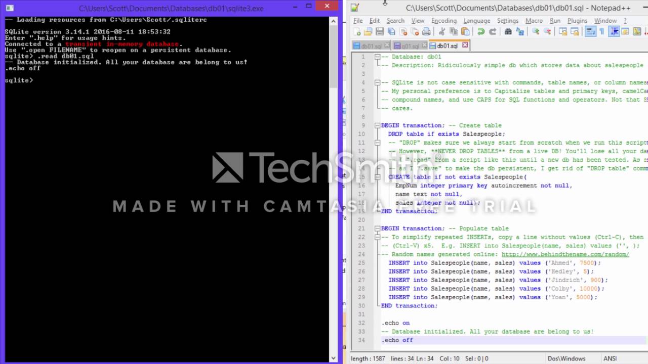 SQLite - Getting Started with a Text Editor for SQLite3
