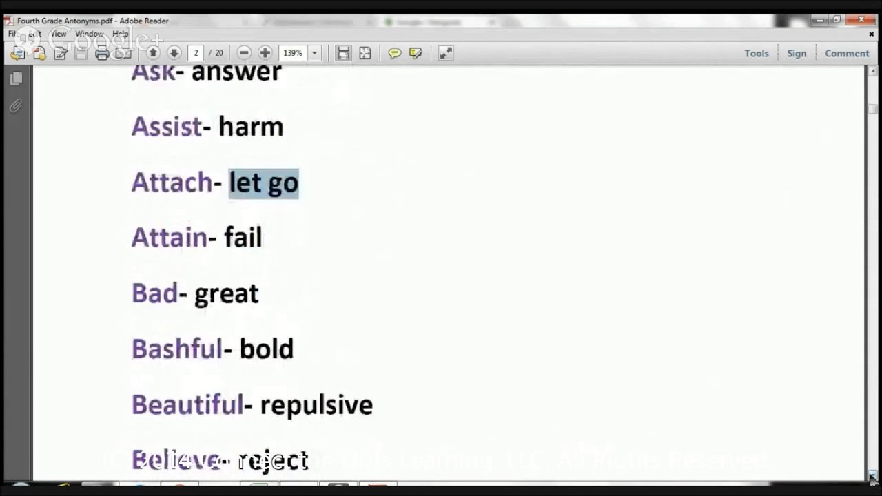 Fourth Grade Antonyms Lesson 2