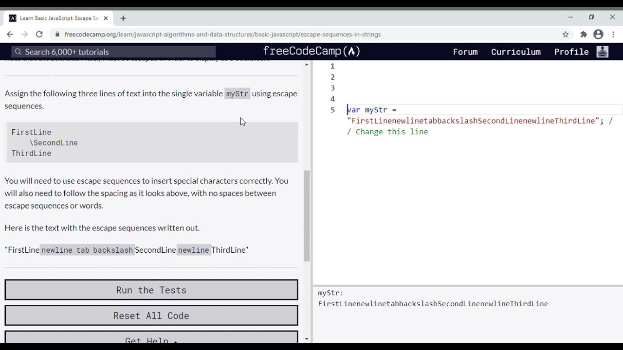 26 - Learn Basic JavaScript   Escape Sequences in Strings