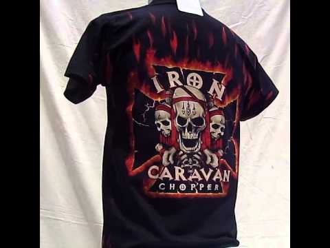 Iron Caravan CHOPPER Motorbike Skulls T - Shirt Black