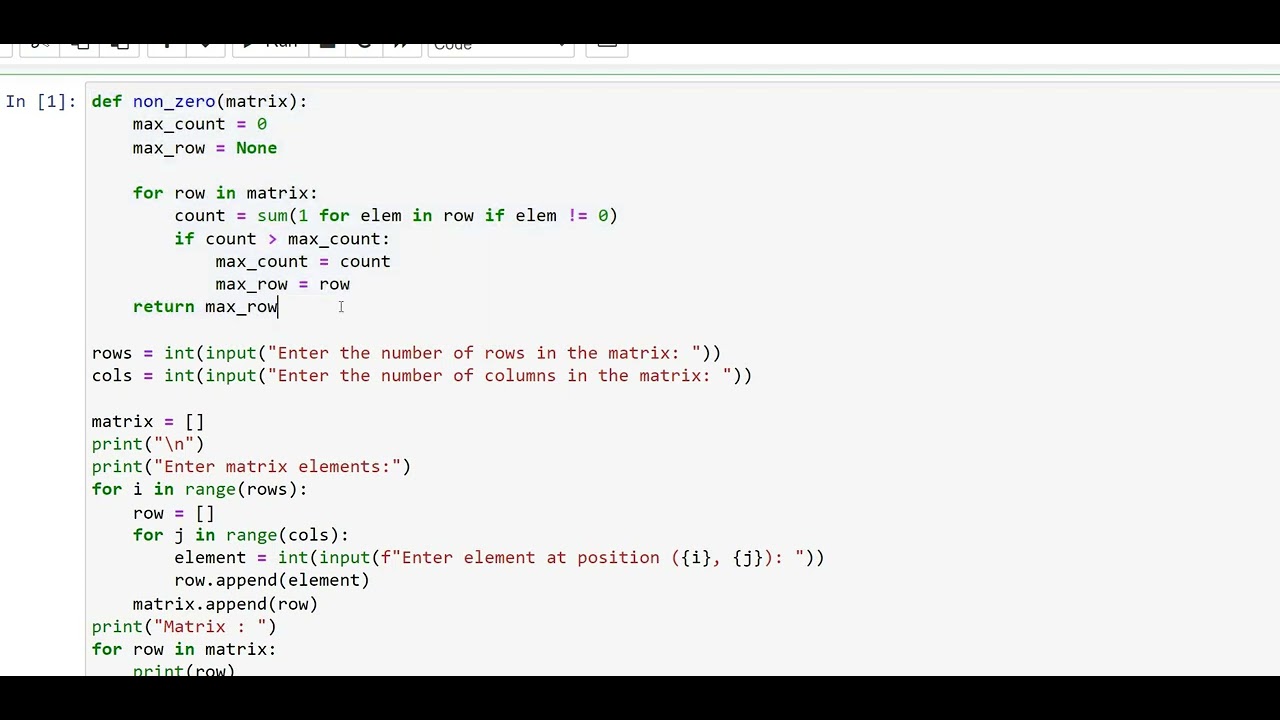 100 Days Python Loop Challenge  | Day  4 :  Find the most non zeros row in a matrix