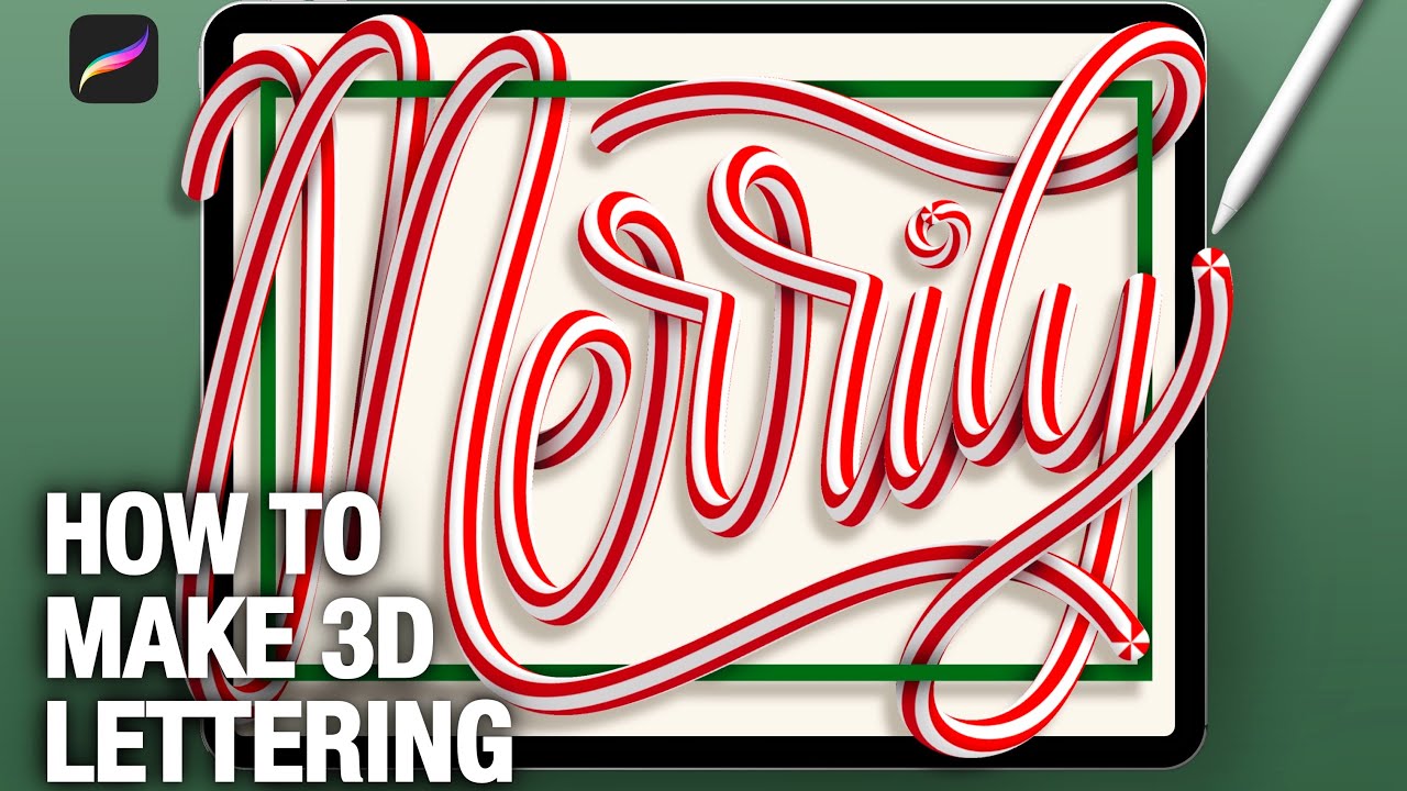 EASY 3D Candy Cane Lettering in Procreate!