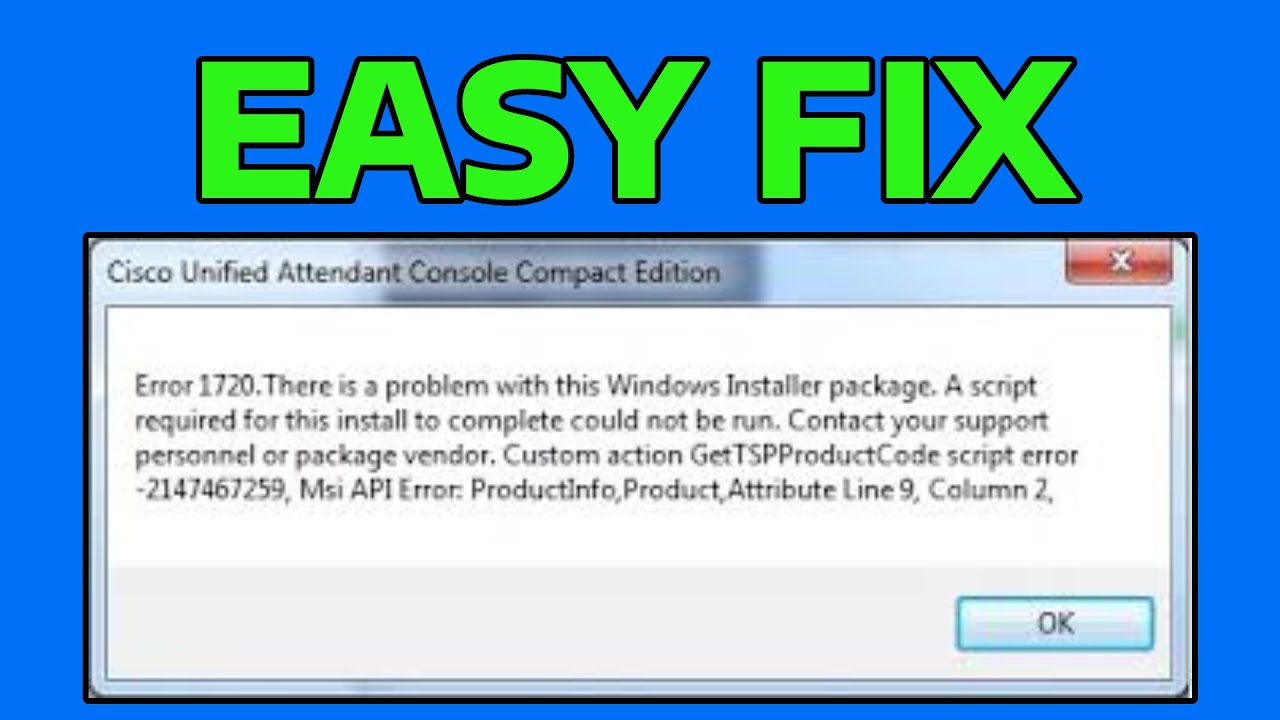How To Fix There Is A Problem With This Windows Installer Package Error 1720