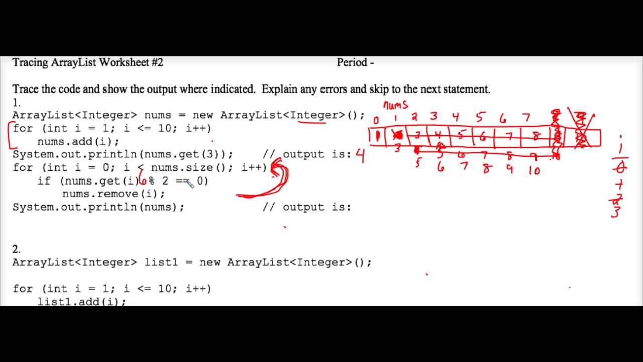 Java Tracing ArrayList Worksheet #2
