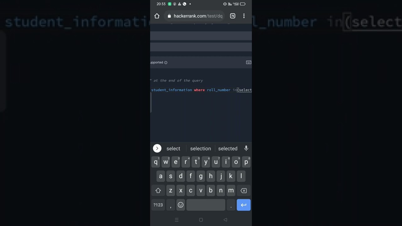 Hackerrank certification test of SQL basic and 2 problems any 1 problem solve and then certificate.
