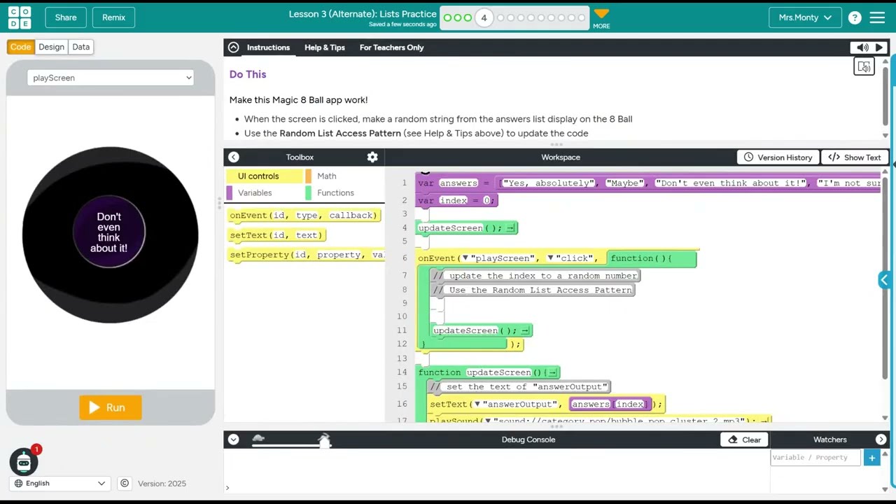 CSP - Unit 6: Lesson 3 - Part 1 - Lists Practice Alternative
