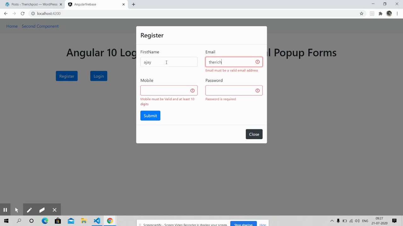 Angular 10 Login Register Forms with Bootstrap Modal