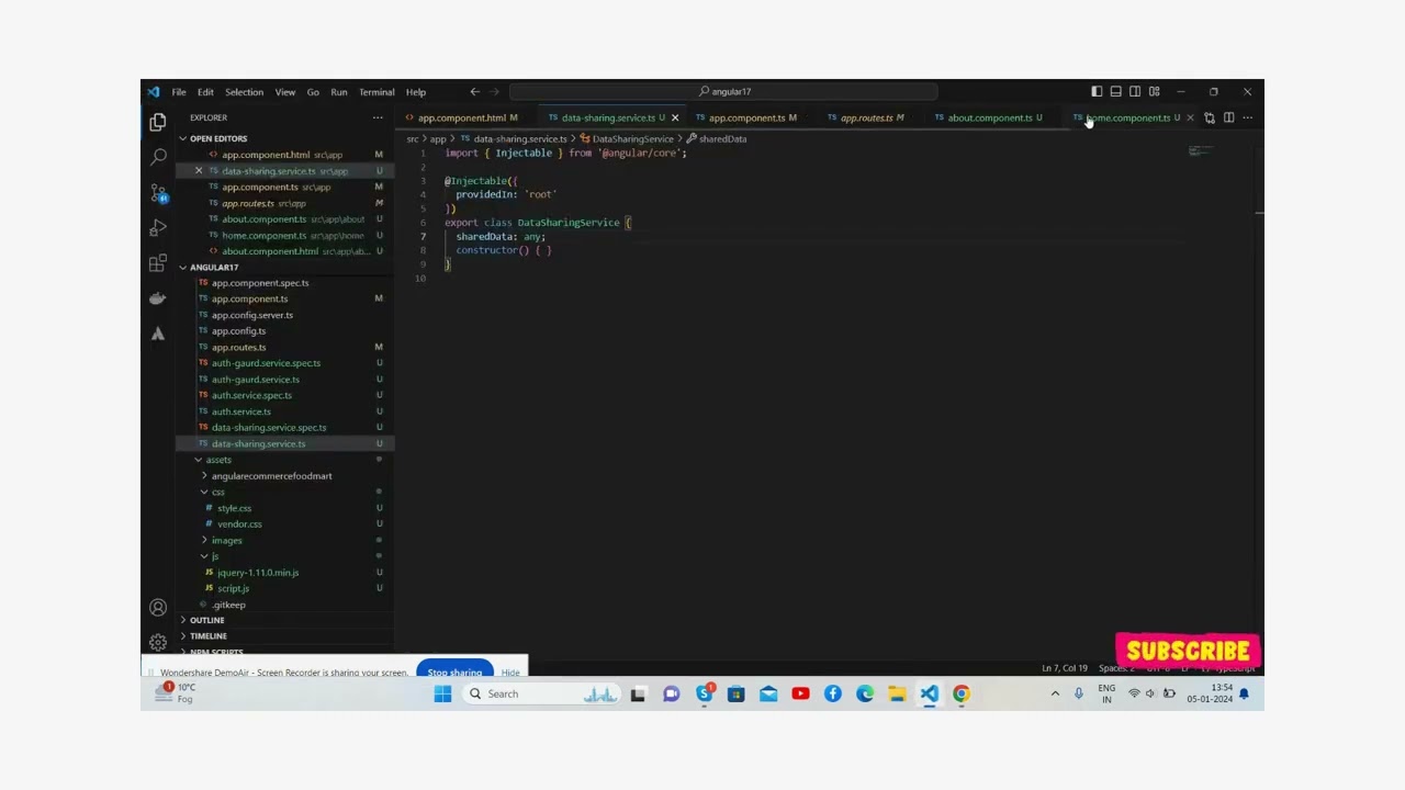 How to pass the data from one component to another components in Angular 17?