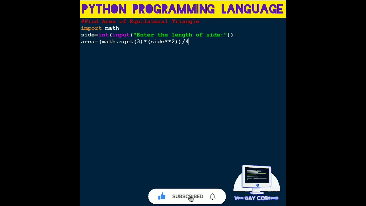 #python 29To Find Area Of Equilateral Triangle In Python | Computer Programming | #shorts #coding