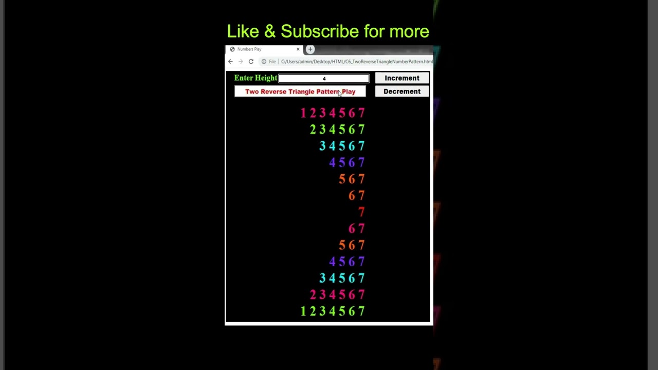 HTML, CSS and JavaScript Code to Print Two Reverse Triangle Number Pattern #shorts