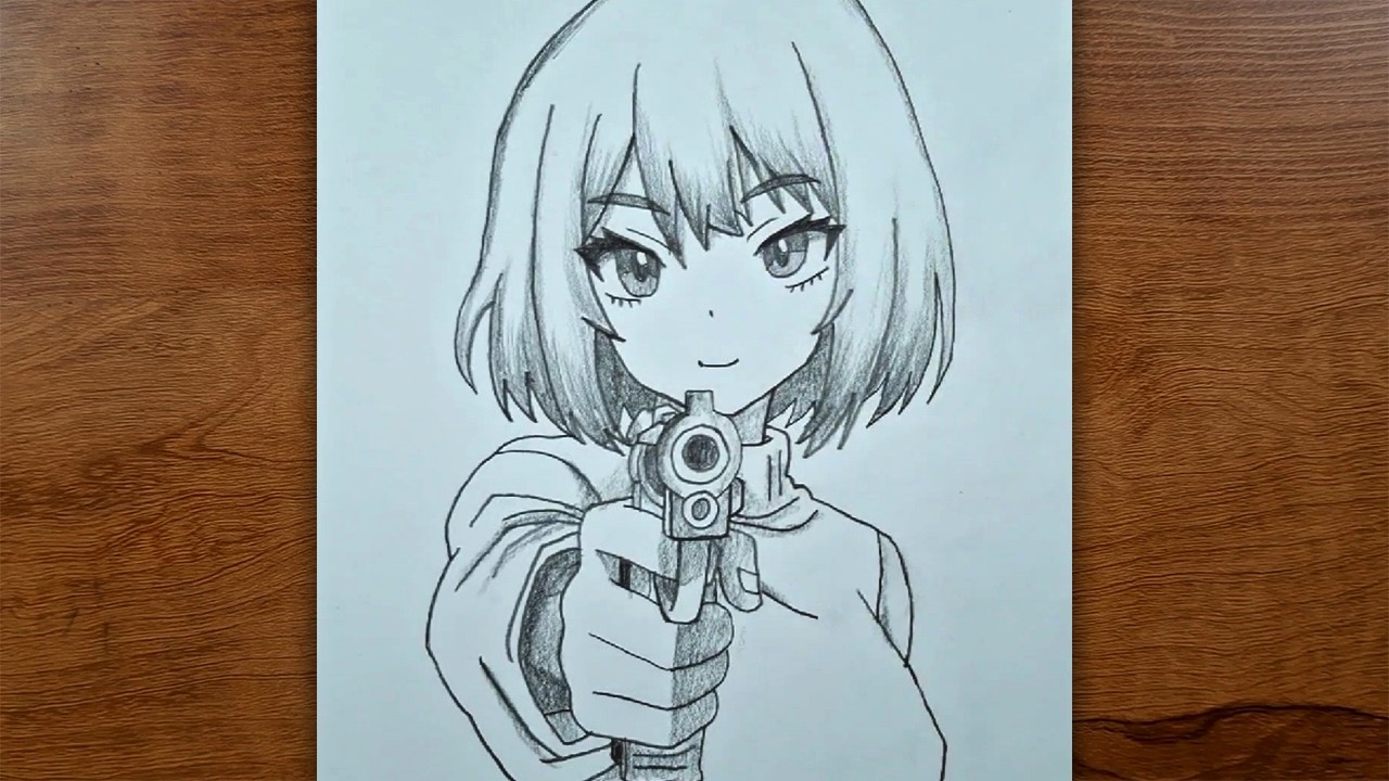 How to Draw Anime Girl with Gun Step by Step | Easy Sketch | EASY ANIME DRAWING