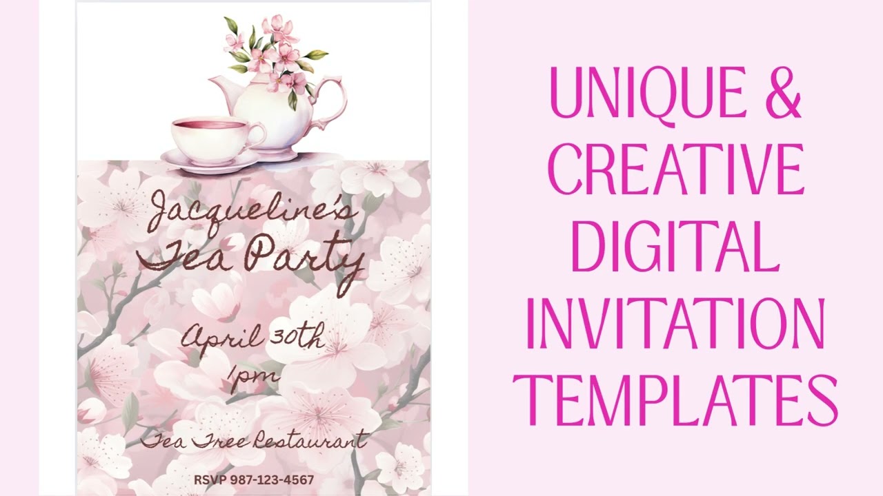 Pink tea party invitation template, tea party floral invite, floral tea party invitation template
