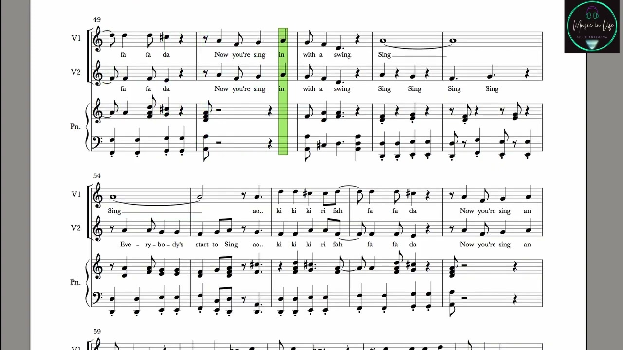 Sing Sing Sing  - Choir (SA) - with Piano accompaniment (Score+Video)