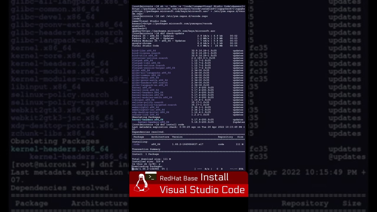 #Linux #RedHat Base Install Visual Studio Code #Shorts
