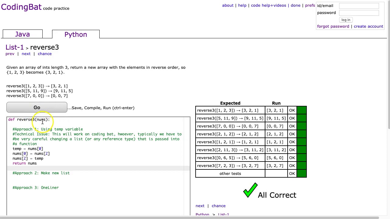 Codingbat - reverse3 (Python)