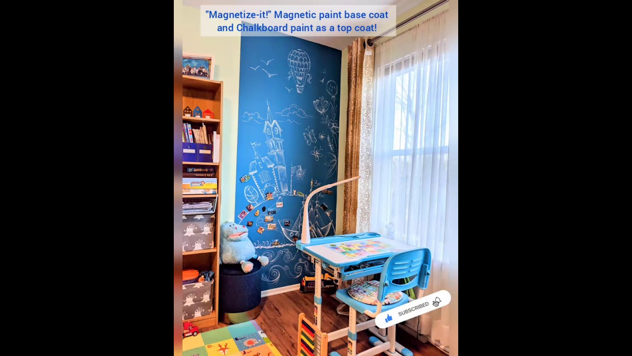 Magnetic wall board with chalkboard top coat for drawing (Part 2)!