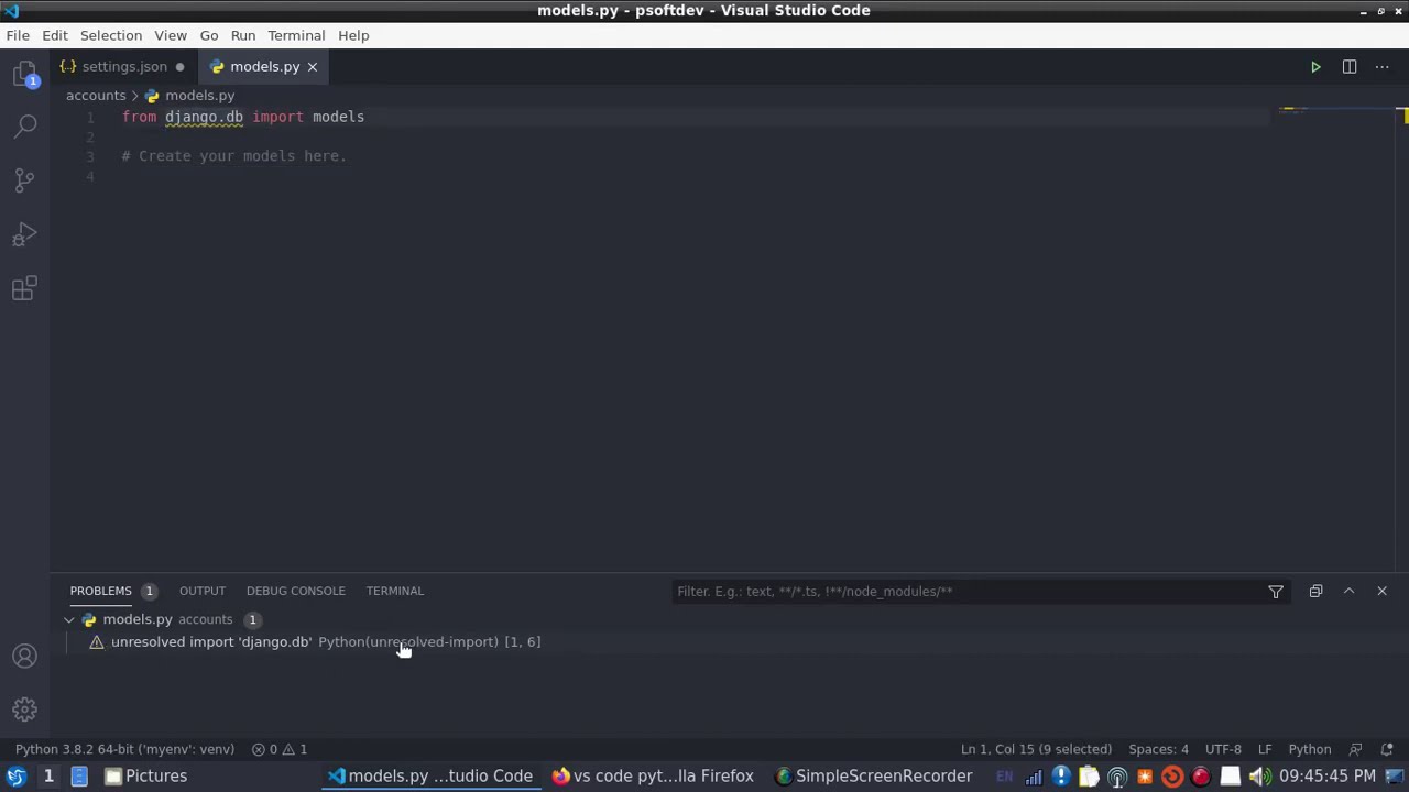 (solved) unresolved import 'django.db'Python(unresolved-import) in vscode | unresolved-import vscode
